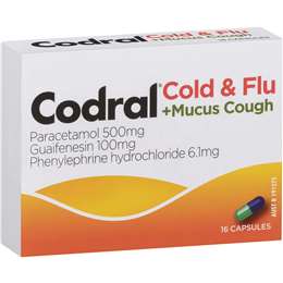Codral Cold & Flu + Mucus Cough Capsules 16 Pack | Woolworths