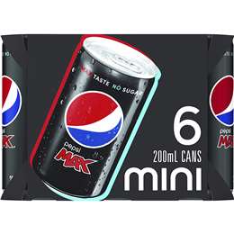 Pepsi Max Mini Cans 200ml X6 Pack | Woolworths