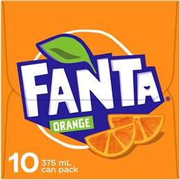 Fanta Orange Soft Drink Multipack Cans 375ml X10 Pack | Woolworths