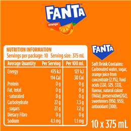 Fanta Orange Soft Drink Multipack Cans 375ml X10 Pack | Woolworths