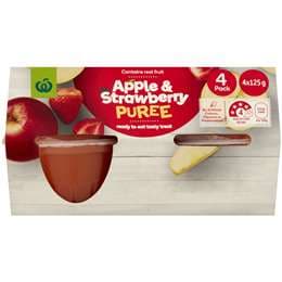 Woolworths Apple & Strawberry Puree 4 Pack | Woolworths