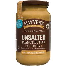 Mayver's Dark Roasted Unsalted Smunchy Peanut Butter 375g | Woolworths