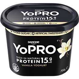 Yopro Danone High Protein Yoghurt No Added Sugar Vanilla 700g | Woolworths
