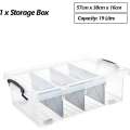 19L Plastic Storage Box W/ Removable Divider Home Office Organiser Tub ...