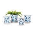 4pc Fluted Flowers Pot Planter Storage w/ Saucer Garden Decor Mid Blue ...