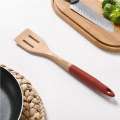 Gourmet Kitchen Rustic Beech Wood Slotted Spatula with Silicone Grip ...