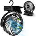 10000mAh Rechargeable USB Fan with LED Lights and 3 Speeds - Portable ...