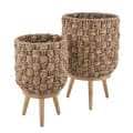 Amalfi Barbados Planter Pot on Stand 2pc Set Natural | Woolworths