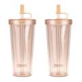 2PK Oasis Reusable Tall Smoothie Tumbler w/ Straw Double Walled 520ml Peach | Woolworths